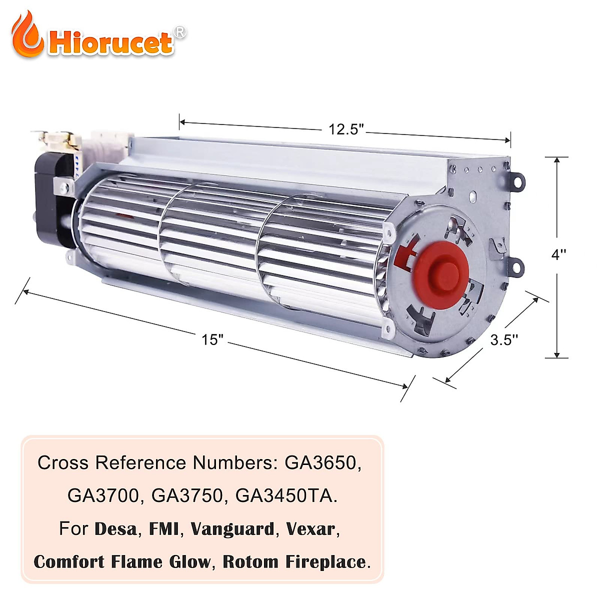 Hiorucet Fireplace Blower Fan Unit for Desa, FMI, Vanguard, Vexar, Comfort Flame Glow, Rotom Fireplace, BK BKT GA3650 GA3700 GA3750 Replacement Fireplace Blower Fan Parts Fit for Astria.