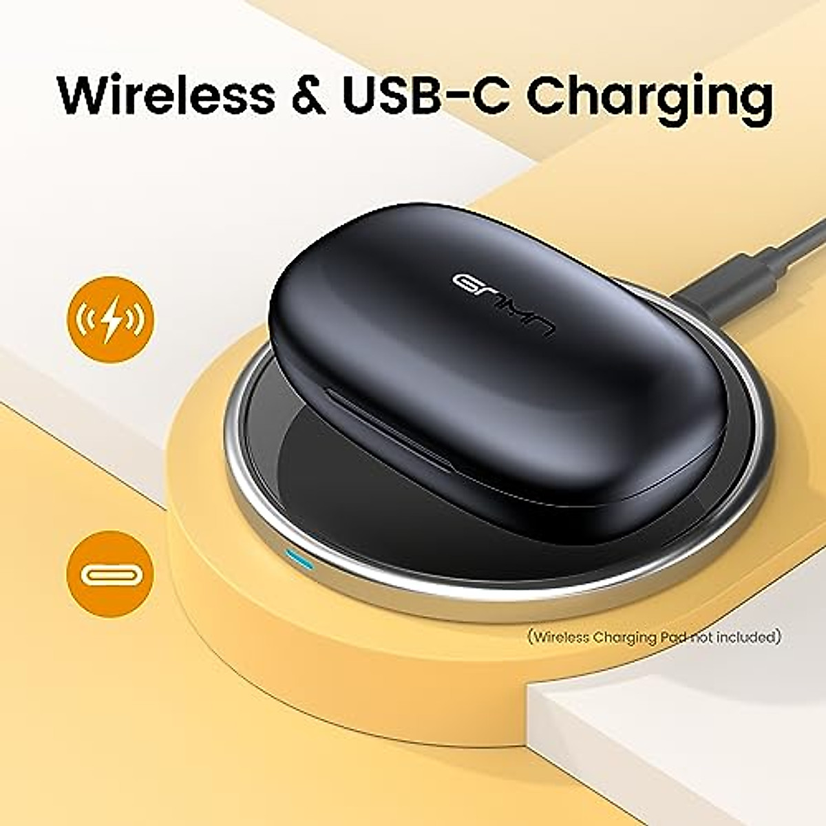 GNMN Bluetooth Headphones Wireless Earbuds V5.3 Over Ear Buds 50Hrs Playback Wireless Charging Case Waterproof Earphones Sports Headset with Earhooks & Dual Power Display for Running Workout