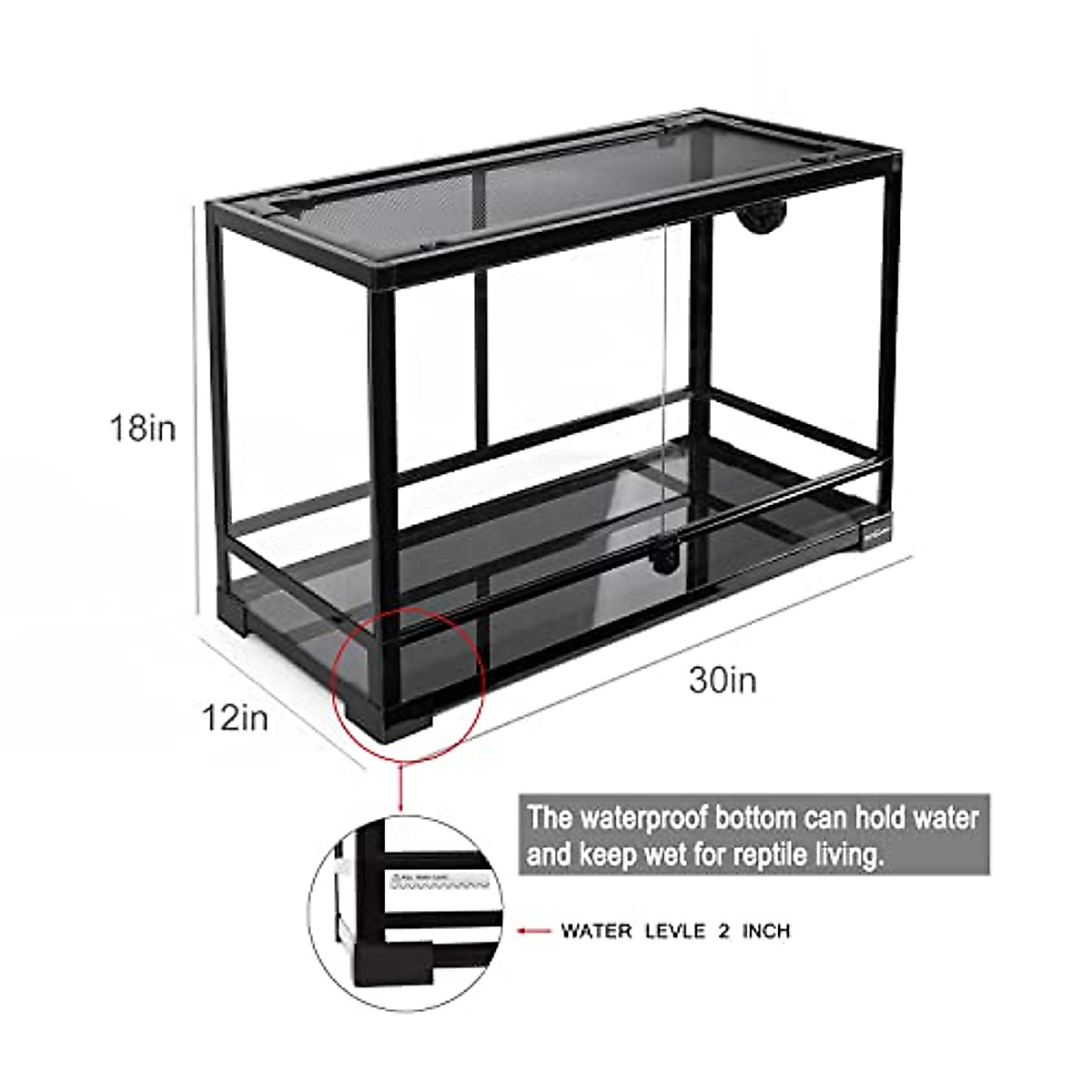 REPTI ZOO Tempered Glass Reptile Terrarium 30 Gallon, Wide Reptile Tank 30" x 12"x 18" for Reptile Pets Bearded Dragon Gecko Lizard, Double Front Opening Doors Top Screen Ventilation