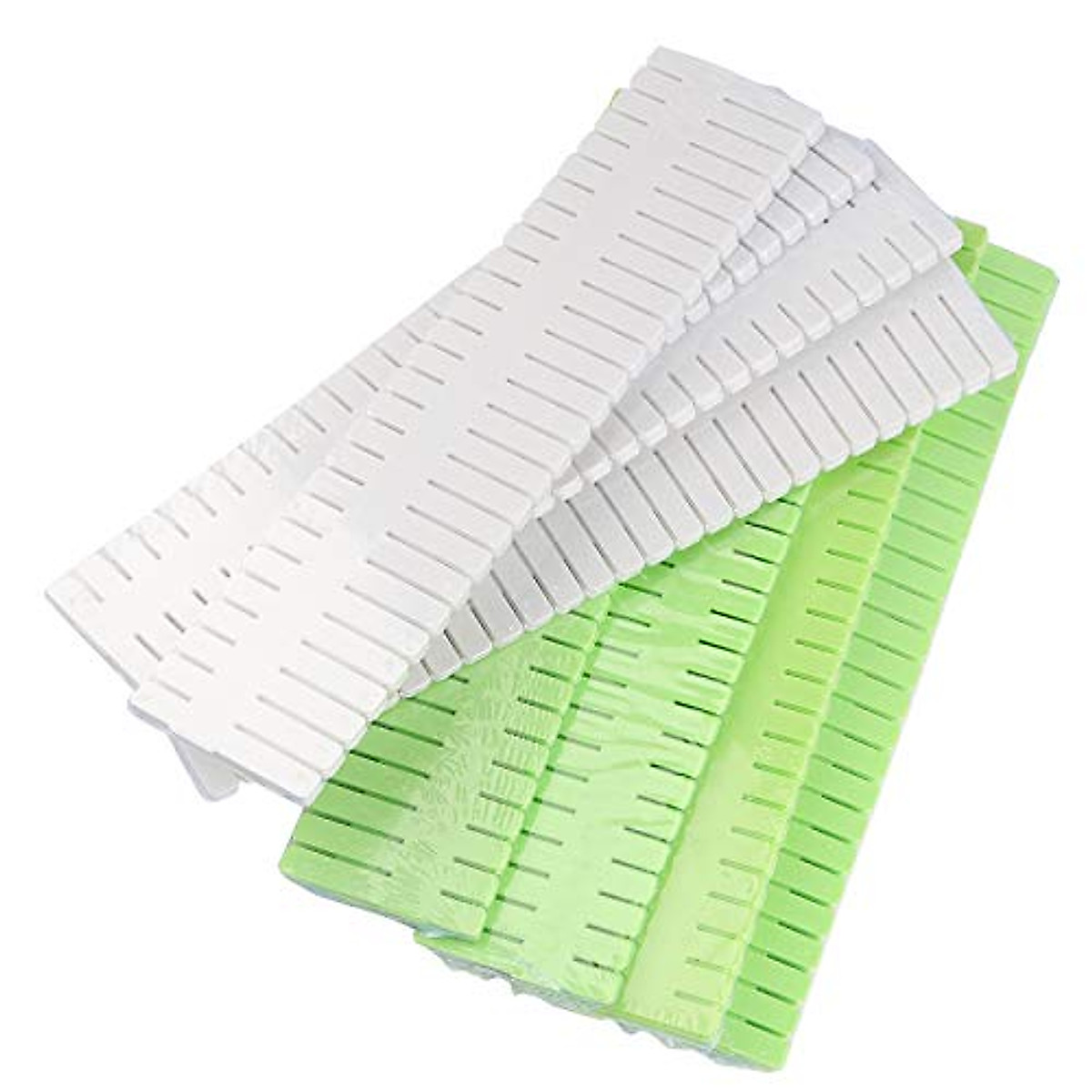 KEILEOHO 56 PCS Plastic Drawer Dividers, Adjustable Grid Drawer Dividers, Drawer Dividers Organizer for Office, Dresser, Drawers, Desktop, Organizing Sock, Underwear, Makeup, 28 Green, 28 White