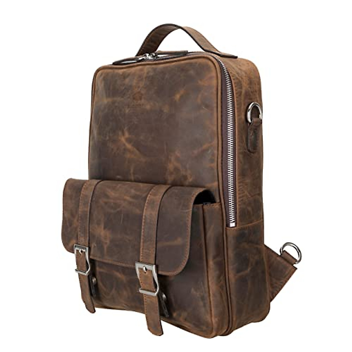 BLACKBROOK Premium Leather Backpack, Hazel Luxurious Genuine Leather Protective Travel Carrying Bag & Backpack, Laptop Bag, Case (Distressed Coffee)