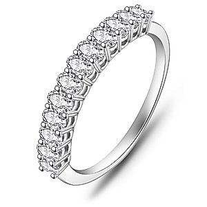 Wedding Band Oval Moissanite Rings: Silver Eternity Ring for Women with Oval Cut Moissanite, Size 5