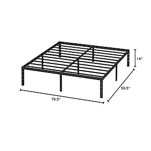 KUJIELAN Black Thickened and Reinforced Metal Bed Frame - Structurally Stable 14 Inch Steel Bar Supported Bed Frame,Easy to Assemble and Transport Bed Frame Under Bed Storage, Queen