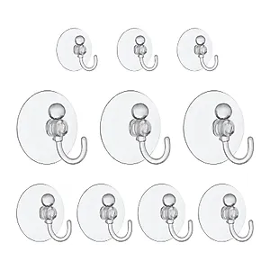 LuckyOpt Suction Cup Hooks, 10Pcs Removable Window Suction Cups with Hooks Including 3 Sizes for Glass, PVC Suction Cups with Hooks for Shower, Bathroom and Kitchen (Round)