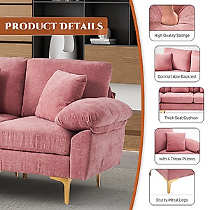 OUYESSIR U-Shaped Sectional Sofa for Living Room, 4 Seat Sofa Set Convertible L-Shaped Couch Set with Chaise Lounge, Ottoman and Pillows,114 inches, Light Pink Chenille