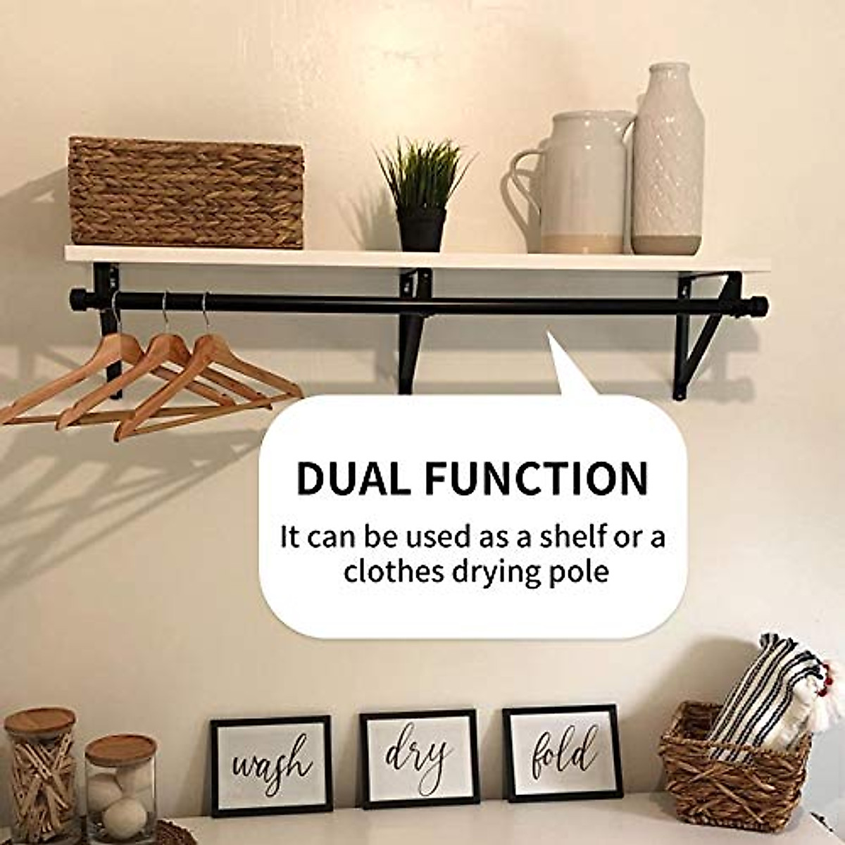 Kunzye 4 Pack of Closet Rod Brackets,Heavy Duty Black Closet Shelf & Rod Brackets,Closet Shelves Bracket with Rod Shelving Support, with Screws