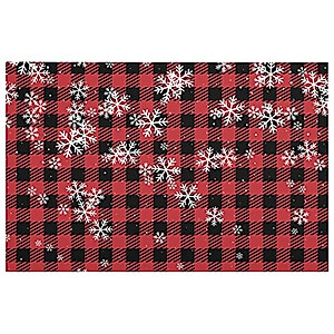 Red Plaid Christmas Snowflake Bath Rug Festive Backdrop Non-Slip Bath Mat Thin Bathroom Rug Waterproof Floor Mat for Sink Shower Tub Kitchen ES 32x20In