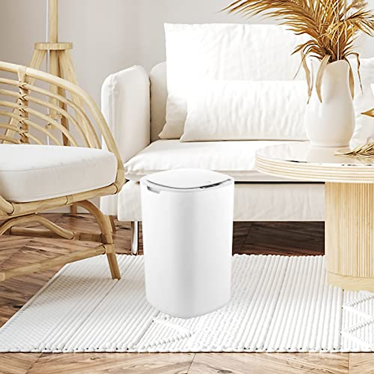 Bathroom Trash Can with Lid, Sapouni 3.2 Gallon Automatic Touchless Infrared Motion Sensor Trash Can Smart Kitchen Trash Can Round Bedroom Garbage Can for Home, Office (3.2 Gal, White)