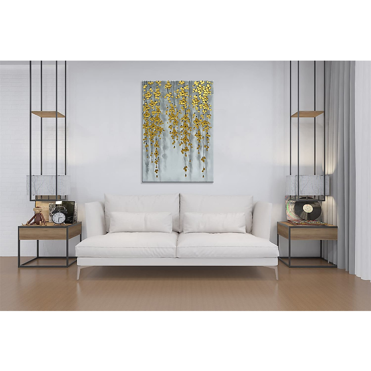 zoinart 3D Modern Oil Painting on Canvas Hand Painted Abstract Flower Paintings Gold Floral Artwork Texture Vertical Canvas Wall Art Contemporary Art