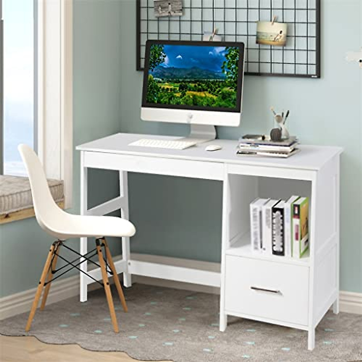 CZDYUF 47.5" Computer Desk Stand Desk Writing Study Workstation with Shelves and 2 Drawers