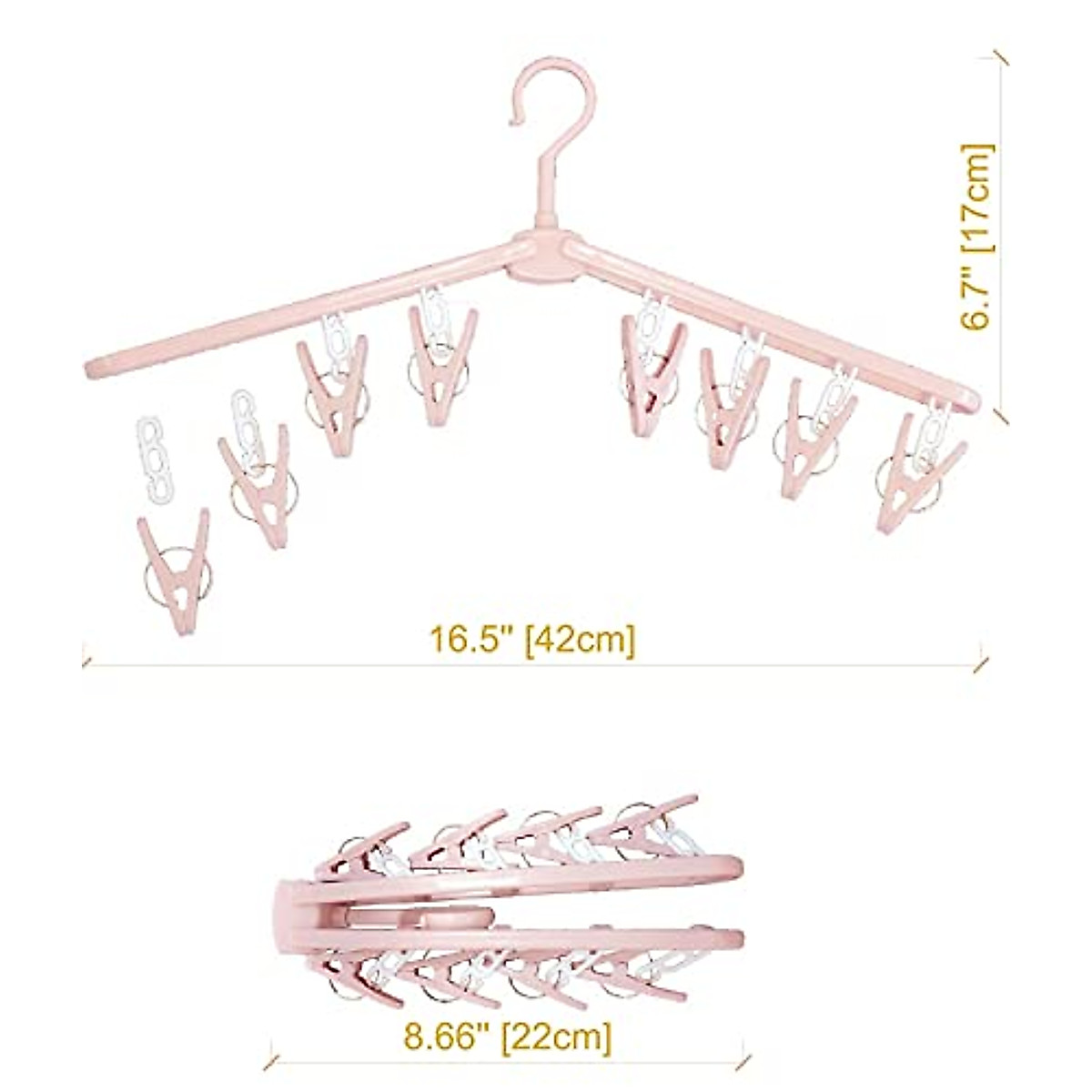 Fineget Foldable Clothes Travel Hangers with Clips Clothes Drying Racks Socks Lingerie Plastic Non Slip Skirt Hangers Closet Laundry Organization Hangers Pnk