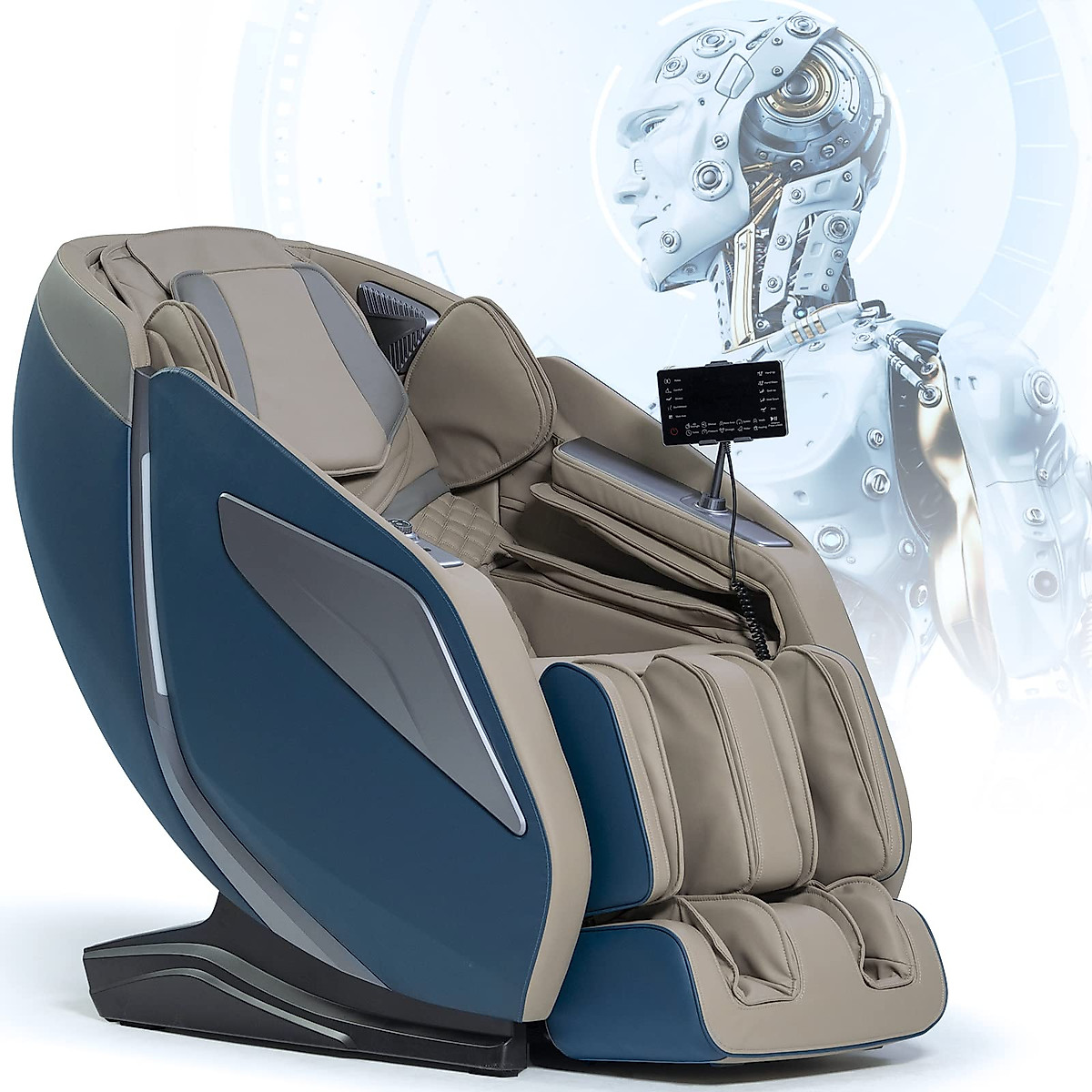 UIIU 3D Massage Chair Full Body Zero Gravity Back&Calf Heated Screen Touch Electric Massage Chairs SL Track Yoga Strecth Voice Control Body Scan with Bluetooth Speaker Foot Massage Blue