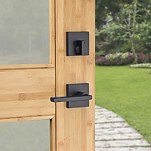 Kwikset Vancouver Low Profile Front Lock Handleset with Microban Including Slim Modern Halifax Door Lever Handle Featuring SmartKey Security, Iron Black 98180-015