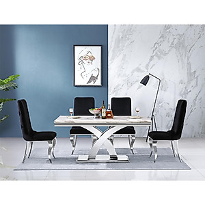 AUZ Dining Table, 65" Rectangular Modern Kitchen and Dining Room Table with Silver Double X Base in White Silver