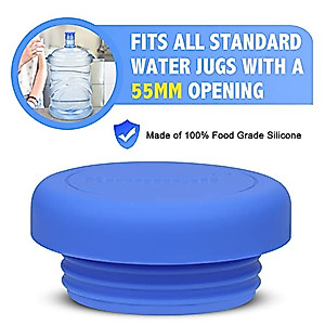 5 Gallon Water Jug Cap, Kingmall 2nd Generation Silicone Reusable Replacement Cap No Spill Top Lid Cover fits 55mm Bottles【Pack of 2, Blue】