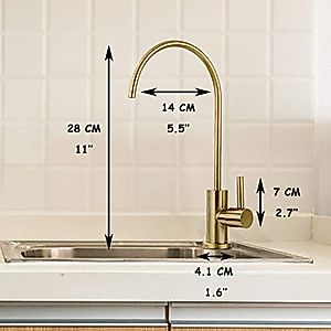 Pirooso Brushed Brass Water Filter Faucet, Drinking Water Faucet, 360° Swivel Kitchen Sink Water Filter Faucet, Fits Most Reverse Osmosis Units or Under Sink Water Filtration System, Brushed Gold