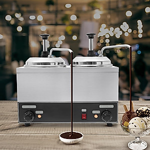 Gworobie 700W Electric Cheese Dispenser with Pump, 4.23 Qt Commercial Hot Fudge Warmer Sauce Dispenser Machine, 32-230℉ Temp Adjustable Cheese Nacho Sauce Warmer, for Hot Fudge Cheese Caramel