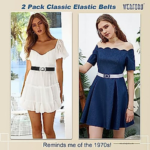 WERFORU 2 Pack Women Men Skinny Elastic Waist Belt Stretchy Thin Belt for Dress Jeans?Black+White, Fit Waist Size 25-28 Inches