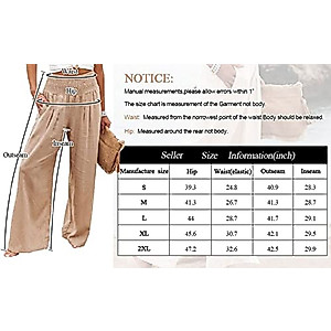 ERTUPE Women's Linen Palazzo Pants Boho Wide Leg High Waist Lounge Pant Elastic Casual Loose Solid Trousers with Pockets A-Black