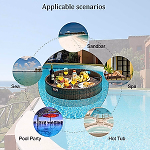 Rattan Floating Tray - Extra Large Pool Serving Basket for Drinks, Brunch, Food - Wedding Photography Accessory - Water Floats - Deluxe Design