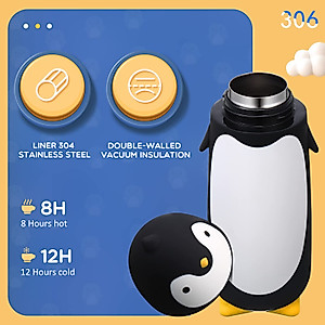 Penguin Water Bottle 2 Pieces 9.5 oz Stainless Steel Penguin Cartoon Water Bottle Funny Travel Mug Insulated Vacuum Water Bottle Travel Coffee Mug for Coffee Tea Beverages Travel, Black and Blue