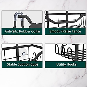 GOHOLE Shower Caddy Over Shower Head, Hanging Shower Organizer, Over the Shower Head Caddy, with Soap Basket and 12 Hooks for Razor Sponge Towels, Black