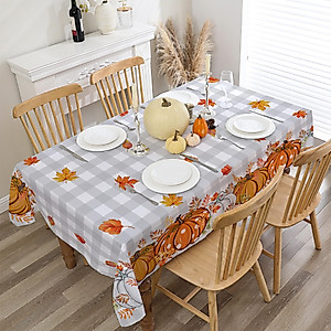 cusugbaso Fall Tablecloth 60x84 Inch Rectangle - Grey Plaid Pumpkins Fall Decorations for Home - Water Resistant Harvest Thanksgiving Table Cloth Rectangle for Party, Dinning, Home