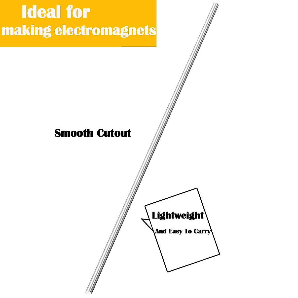 Soft Iron Rod, High Pure Iron Rod, Ideal Core for Making Electromagnets, 0.19" Diameter, 7.9" Long