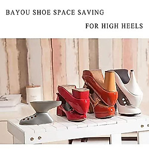 Bayou Shoe Space Saver for High Heels, 8 PCS Removable Double Deck Shoe Rack Holder, Stackable Shoe Stacker for Closet Organization, 50% Space-Saving (Grey)