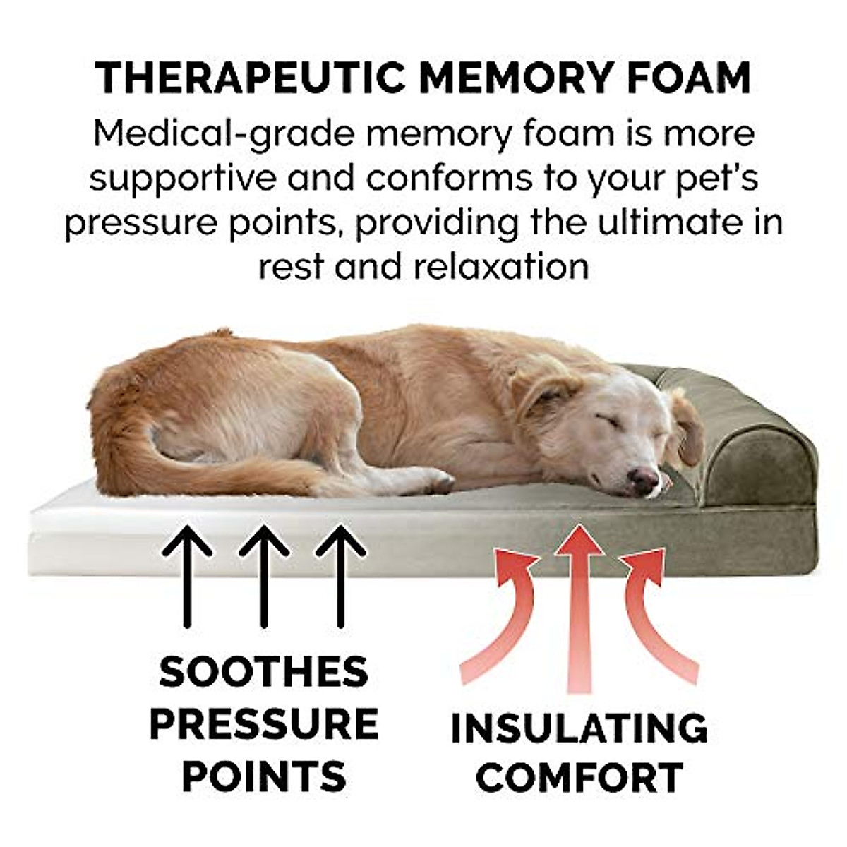 Furhaven Memory Foam Dog Bed for Large/Medium Dogs w/ Removable Bolsters & Washable Cover, For Dogs Up to 55 lbs - Faux Fur & Velvet Sofa - Dark Sage, Large