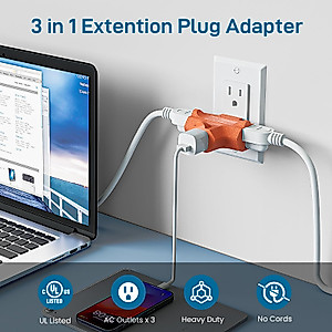 3-Outlet Grounding Adapter, Kasonic [UL Listed] Plug Extender, Heavy-Duty Grounded Power Tap - 3 Pack (Orange)