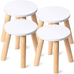 Wenqik 4 Wooden Stool Sitting 10.3 Inch 4 Legged Small Wooden Step Stool Solid Hard Wood Cute Milking Stool Sturdy Wooden Chair for Bedroom Playroom Furniture