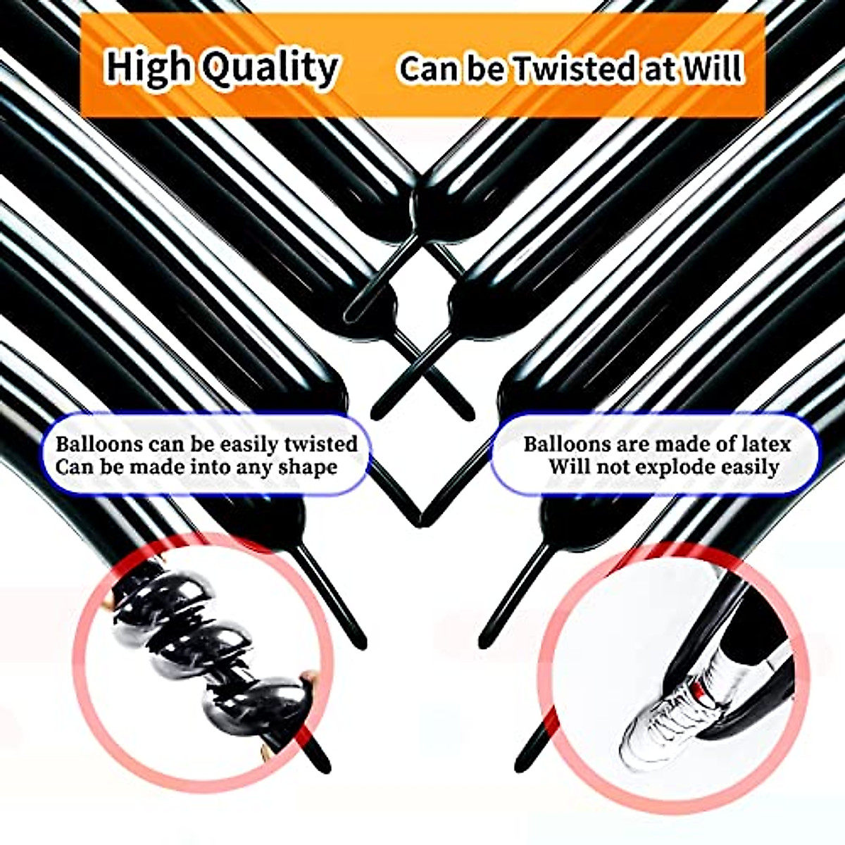 260 Long Balloons 100 Pack Twisting Animal Balloons Thickening Latex Modeling Long Magic Balloons for Animal Model Weddings Birthdays Festival Party Decorations (black)