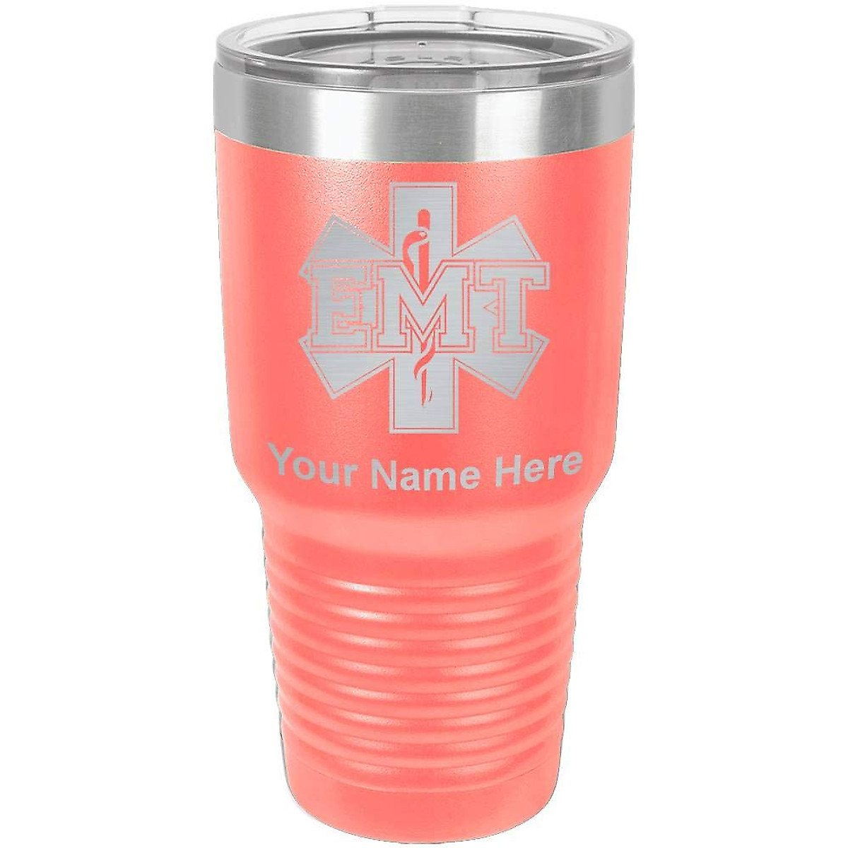 LaserGram 30oz Vacuum Insulated Tumbler Mug, EMT Emergency Medical Technician, Personalized Engraving Included (Coral)