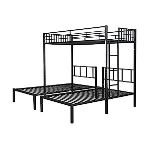 Tmosi Triple Bunk Beds, 3 Twin Bunk Beds for Kids Teens Boys Grils,Metal Heavy Duty Bunk Bed with Guardrail Ladder,Convert into 3 Twin Beds (Black)