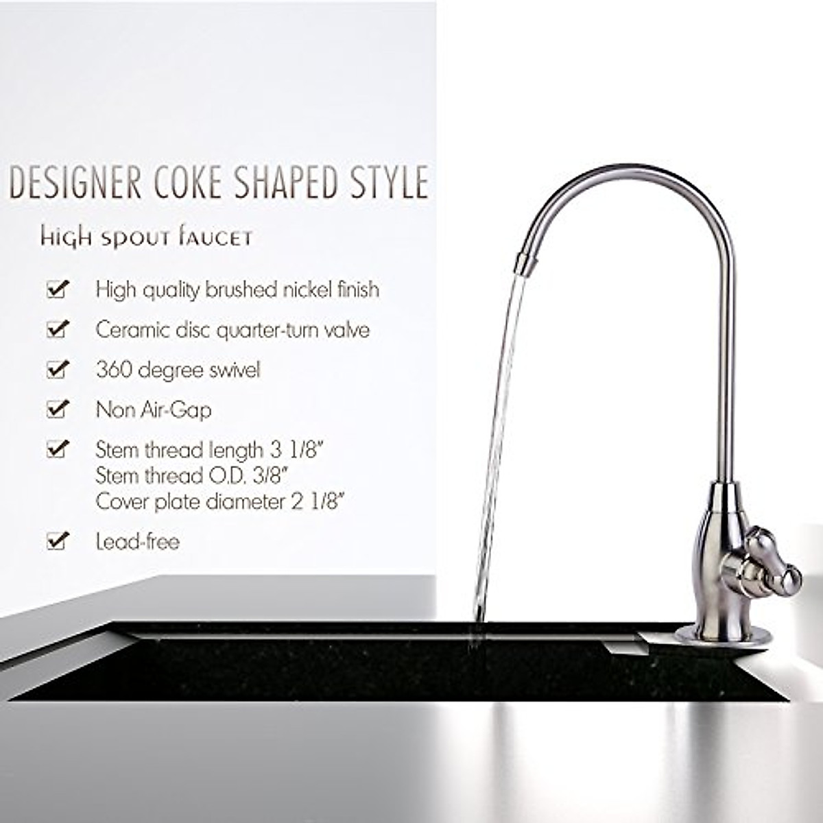 iSpring GK1-BN Heavy Duty Reverse Osmosis Faucet, High Spout Kitchen Bar Sink Drinking Water Faucet, Contemporary Style RO Faucet, Brushed Nickel