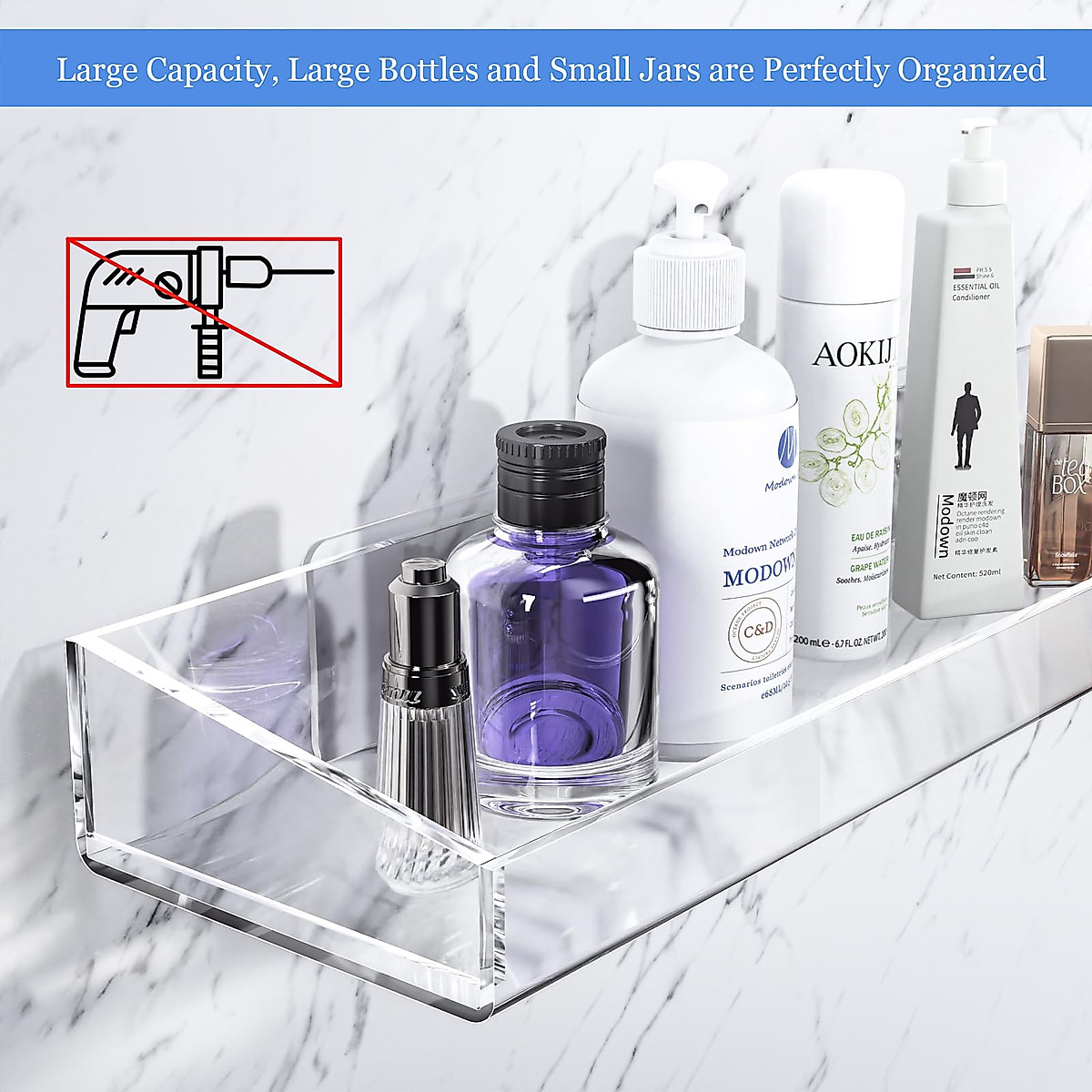 KATASKI Acrylic Bathroom Shelves,15.7inch Acrylic Shelf Transparent Wall Mounted，No-Drill Thick Clear Storage and Display Shelf, Floating Shelves.Transparent 2 Pack