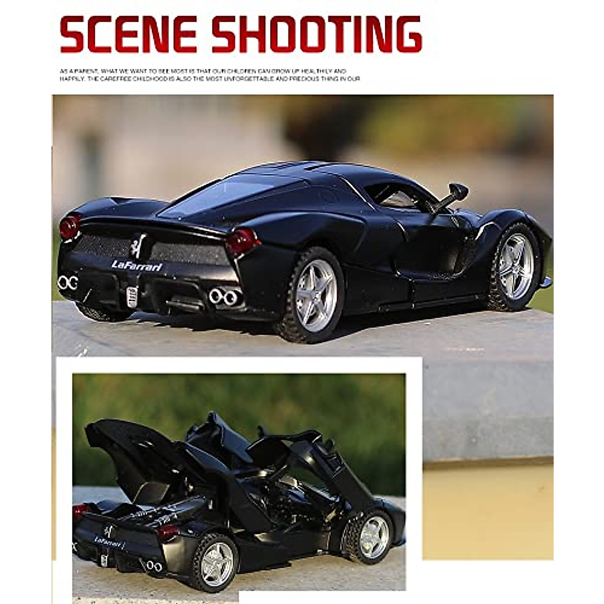 Compatible for 1:32 Ferrari Sportscar Race Car Model Toy for Kids Boy Girl or Adult Ideas Gift, Pull Back Toy Car Alloy Diecast Vehicle w/Sound & Light, for LaFerrari Lovers or Child (Black)