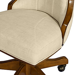 Home Office Chair Adjustable Height Swivel Chair with Wheels Linen Fabric Upholstered Computer Desk Chair with Wooden Legs Comfortable Armless Chair for Home Office Study Studio(Beige)