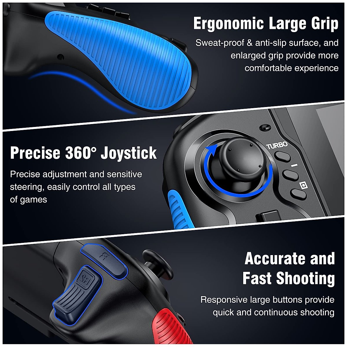 Switch Controller for Switch/Switch OLED, Rechargeable Plug-in Switch Controller, One Piece Ergonomic Grip Switch Controller for Handheld Mode with Turbo,Dual Vibration,6-Axis Motion Control,Red-Blue