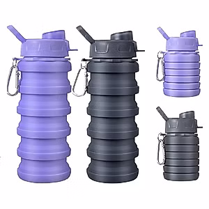 ＲＵＥＩＵＲＩ Collapsible Water Bottle, Foldable Cup,500Ml Collapsible Sport Water Bottle Bpa Reusable Travel Water Bottles For Hiking Biking Running Outdoor Gym (Gray(B)+Purple(B))