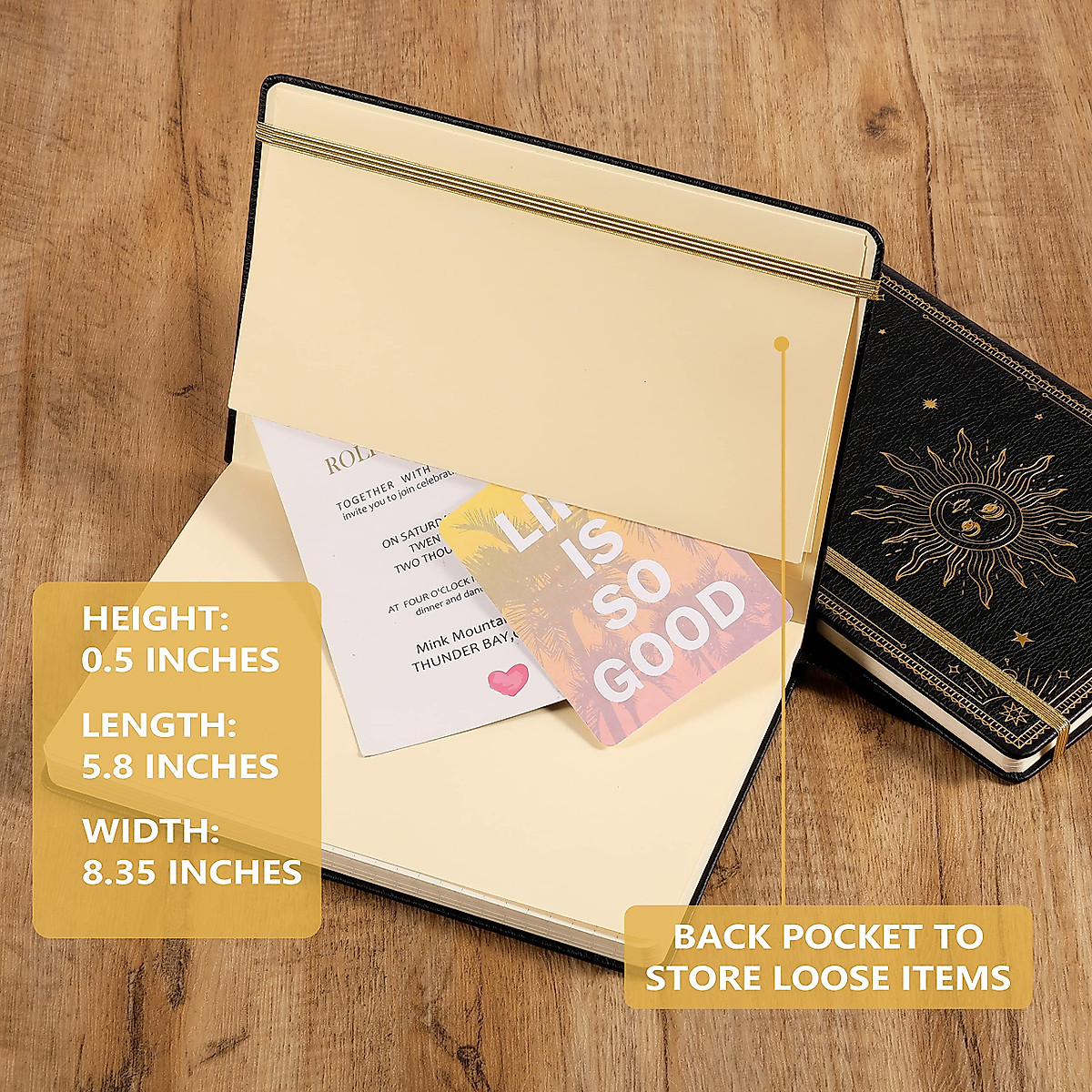 Ruled Notebook/Journal – Premium Thick Paper Faux Leather Classic Writing Notebook with Pocket + Page Dividers Gifts, Banded, Large, 144 Pages, Hard Cover, Lined (5.8 x 8.4) - Black