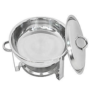 SUPER DEAL Upgraded 5 Qt Full Size Stainless Steel Chafing Dish Round Chafer Buffet Catering Warmer Set w/Food and Water Pan, Lid, Solid Stand and Fuel Holder