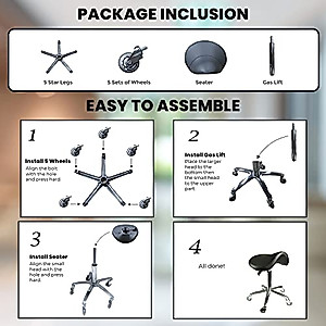 Unique Saddle Stool | Ergonomic Adjustable Hydraulic Saddle Chairs with Wheels | 360 Degree Rotation and Adjustable Height Padding Black Chair Seat