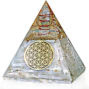 Anaya Agate Selenite Glow Crystal Pyramid – Handmade Selenite Orgone Pyramid for High Frequency Vibration, Powers of Manifestation – White Copper Pyramid Promotes Peace and Calmness