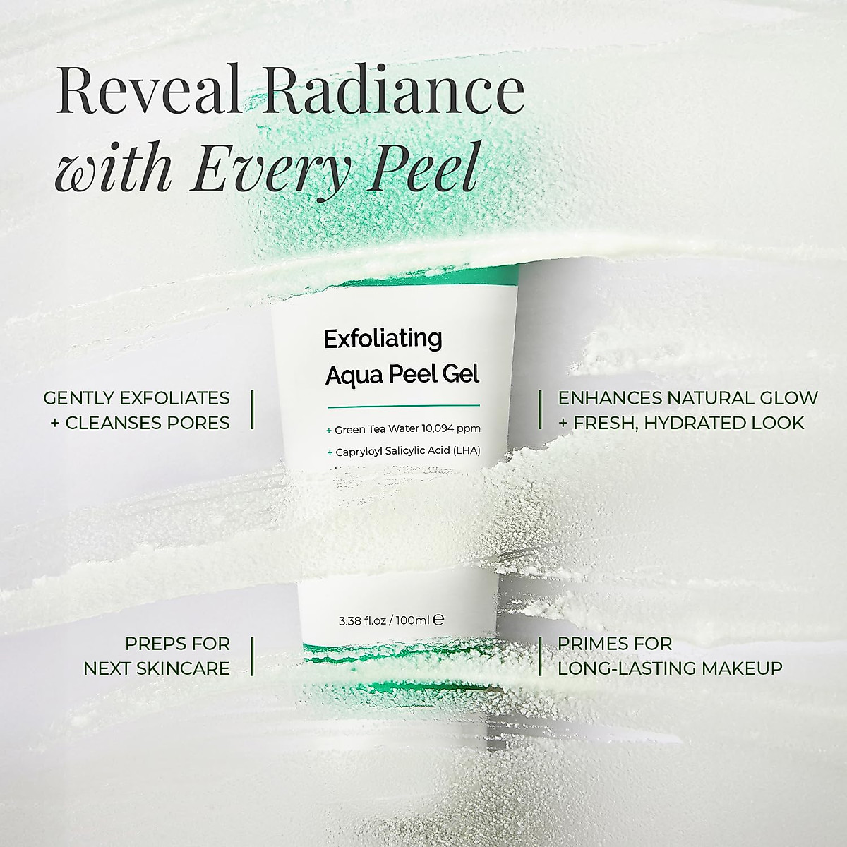 MOTHER MADE Exfoliating Vegan Facial Peeling Gel with Green Tea, Vitamin E, Hyaluronic Acid, 3.38 fl. oz.| Gentle Natural Face Scrub Exfoliator, Cleansing, Physical Peel, Korean Skincare