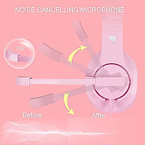 Gaming Headset for PS5,PS4,Xbox,PC, Kids Headphones with Mic for School Supplies,Pink Headphones Wired for Girls,Headset for Nintendo Switch,Pink Headset (Pink)