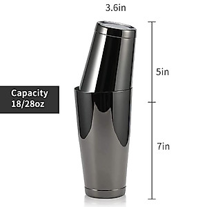Stainless Steel Boston Shaker - 2-piece 18oz & 28oz Professional Bartender Cocktail Shaker Bartender Shaker Kit - CTSK0013 (Black)