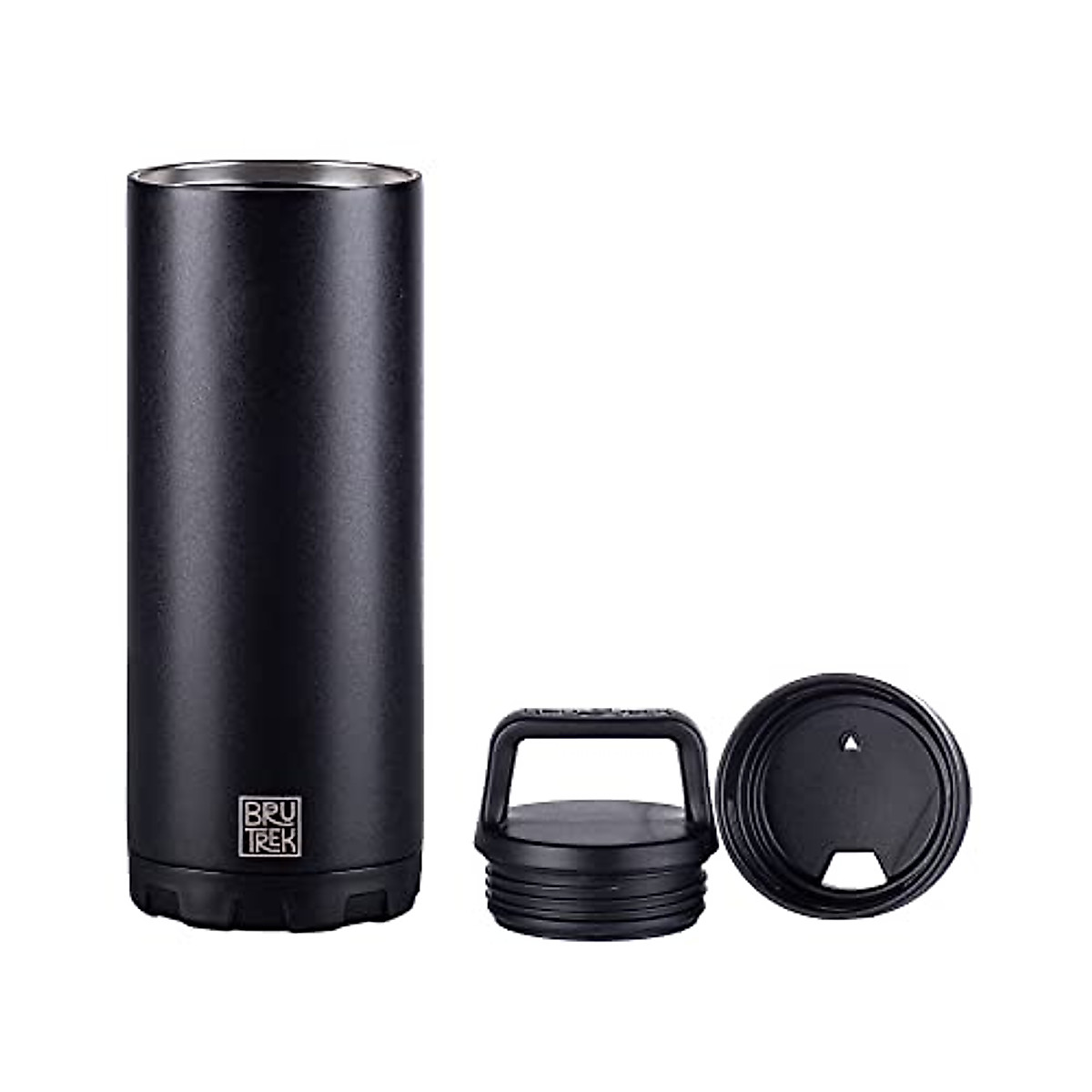 BruTrekker Bottle - Insulated Stainless Steel Tumbler Mug Keeps Drinks Hot or Cold - 2 Piece Drink and Pour Lid - Reusable Coffee Water or Beer Growler (18 fl.oz, Obsidian Black)