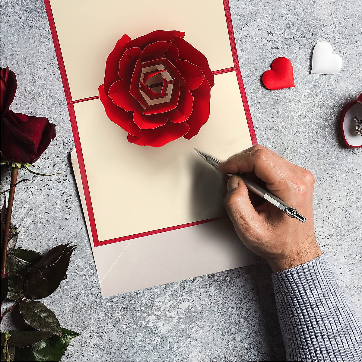 VUDECO Rose 3D Pop Up Happy Birthday Card Women Men Kid With Envelope Anniversary Card Wife Husband, Mothers Day Card Mom Greeting Card Wedding Thank You Card Thinking You Card Valentine Day Card